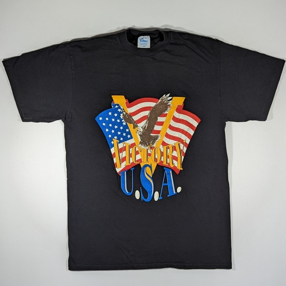 Tultex | Shirts | Vintage 9s Usa Victory Tshirt Size Large Flag Bald ...